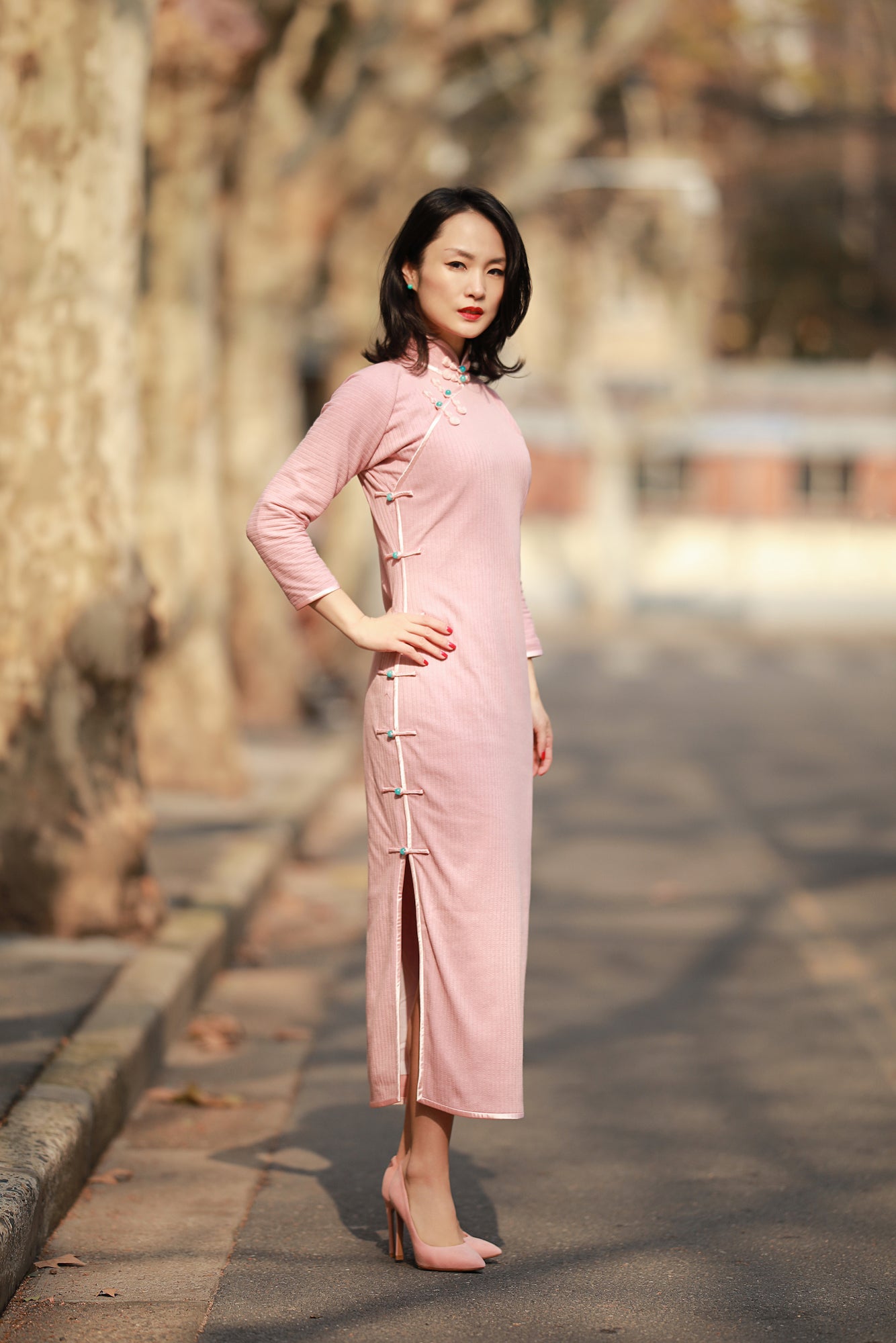 The Romantic Qipao - Soft Blush and Azure – The Pankou